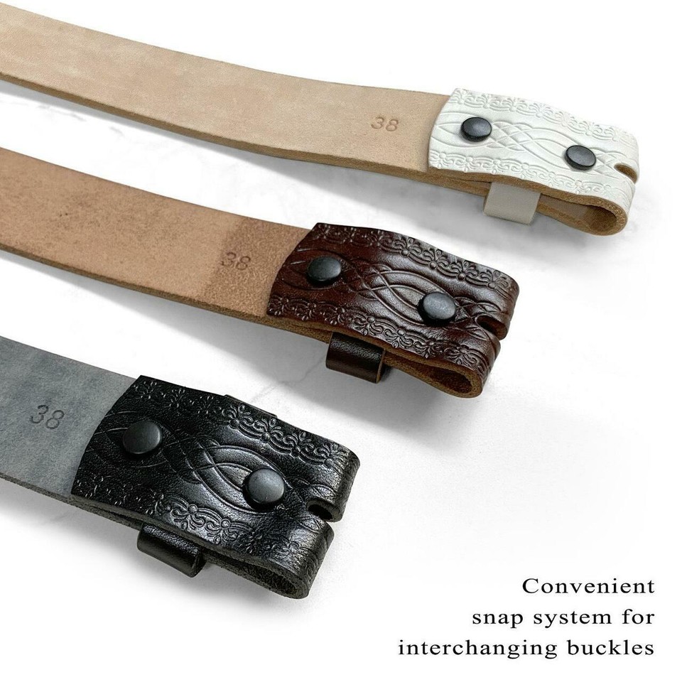 BS085 Vintage Engraved Embossed Leather Belt Strap with Snaps on 1-1/2 ...