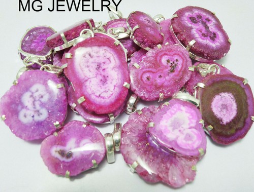 60 PCs Pink Color Solar Quartz Druzy Gemstone .925 Silver Overlay ...