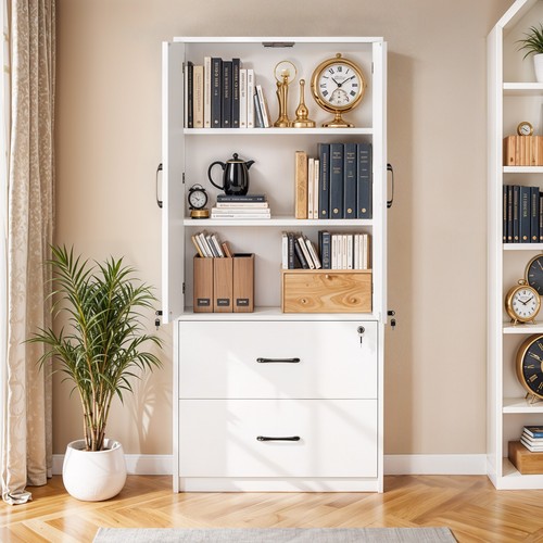 63" Tall Vertical File Office Towers Cabinet w/Adjustable Shelves ...