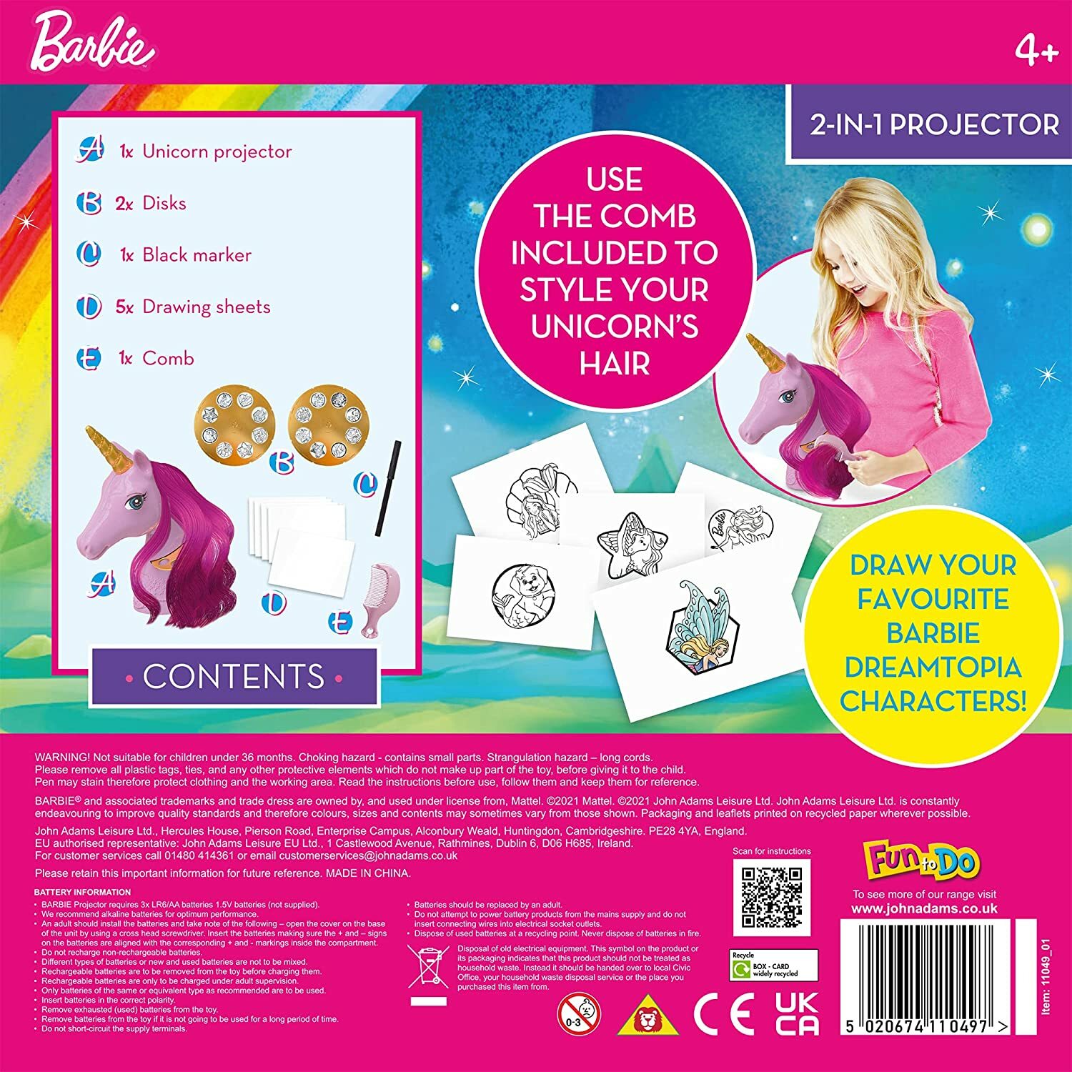 abgee 577 11049 EA Barbie Unicorn Projector, red | eBay