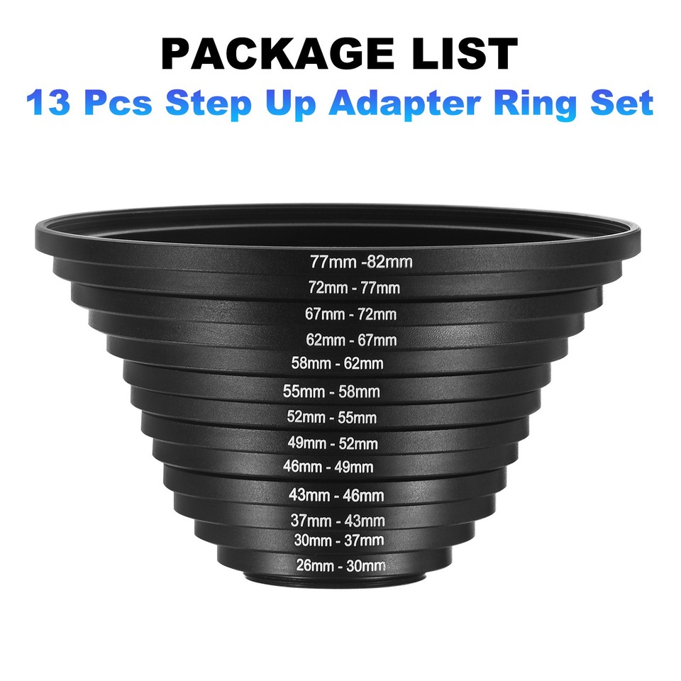 13pcs Metal Step Up Ring, Camera Lens Filter Adapter Ring Aluminum | eBay
