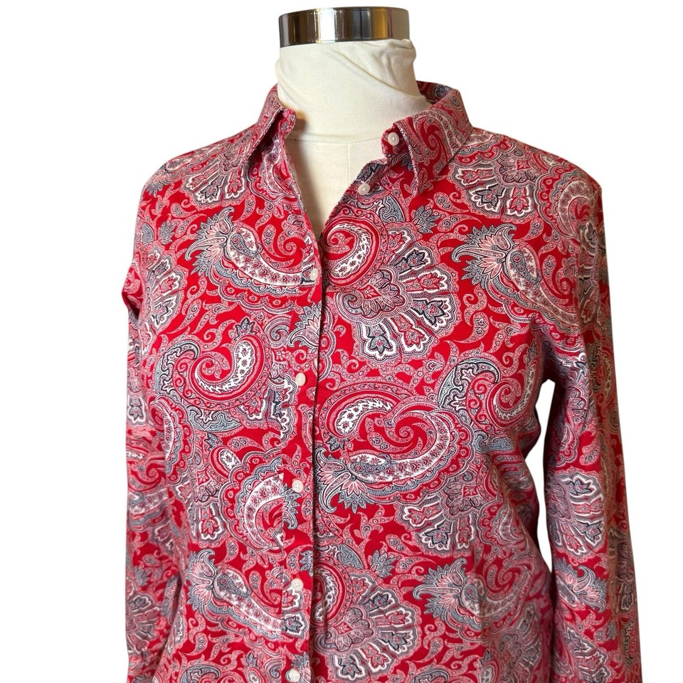 Lot Of 2 Chaps Womens Plus Button Front Shirts 2X Red Blue Floral ...