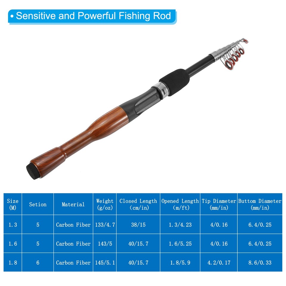Telescopic Fishing Rod 1.6 M Fiberglass Fishing Poles Black & Wood ...