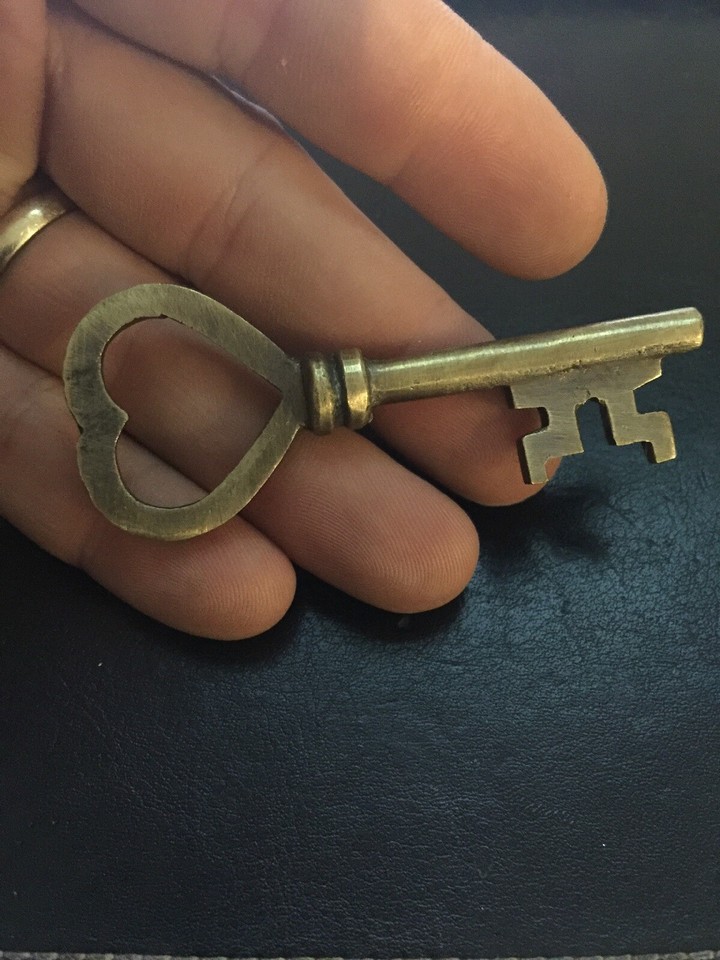 Victorian Heart Key Patina Brass Castle Skeleton Collector GIFT ...