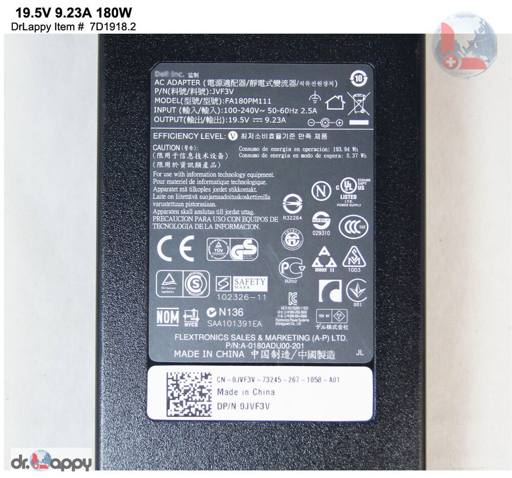 180W AC Power Adapter Charger for Dell Alienware Area-51m Area-51m R2 7 ...