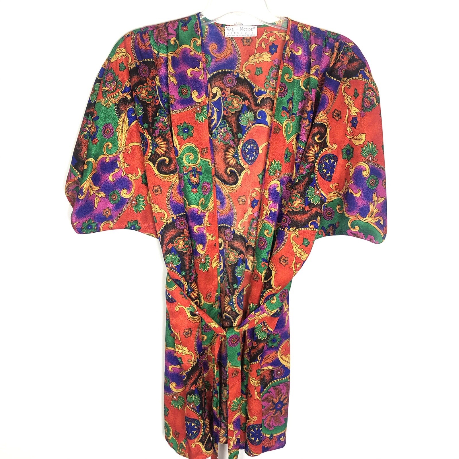 Vintage Val Mode Lingerie Belted Robe Paisley Red Pur… - Gem