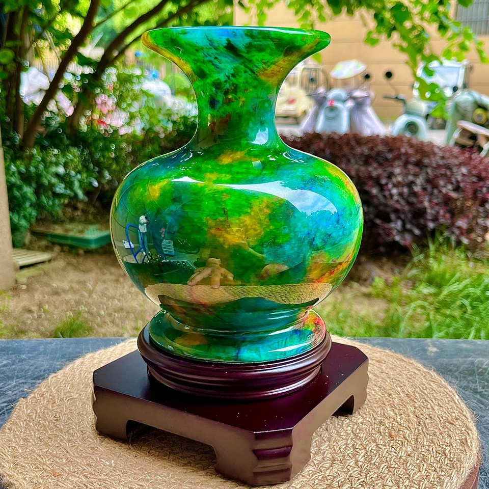 Seven Color Jade Crystal Vase Taiwan Serpentine Peace Blessing 3.8 lb ...