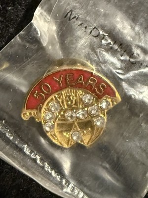 Vintage Masonic 50 Years Red Enamel Rhinestone Star R/G Award Lapel Pin ...