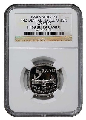 Proof 69 Mandela NGC South Africa Inauguration 1994 R5 Coin 5R "NO ...