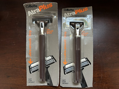 2 Vintage 1985 Brand New Gillette Atra Plus Metal Razor pivoting head ...