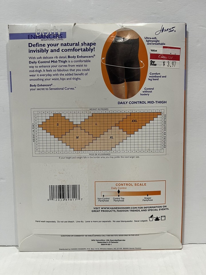 Hanes Body Enhancers Sensational Curves Daily Control Mid Thigh M Nude ...