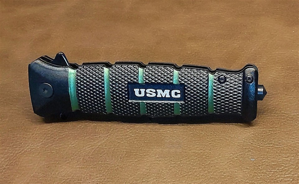 Licensed USMC Black Assisted Opening Tactical Combat Folding Pocket ...