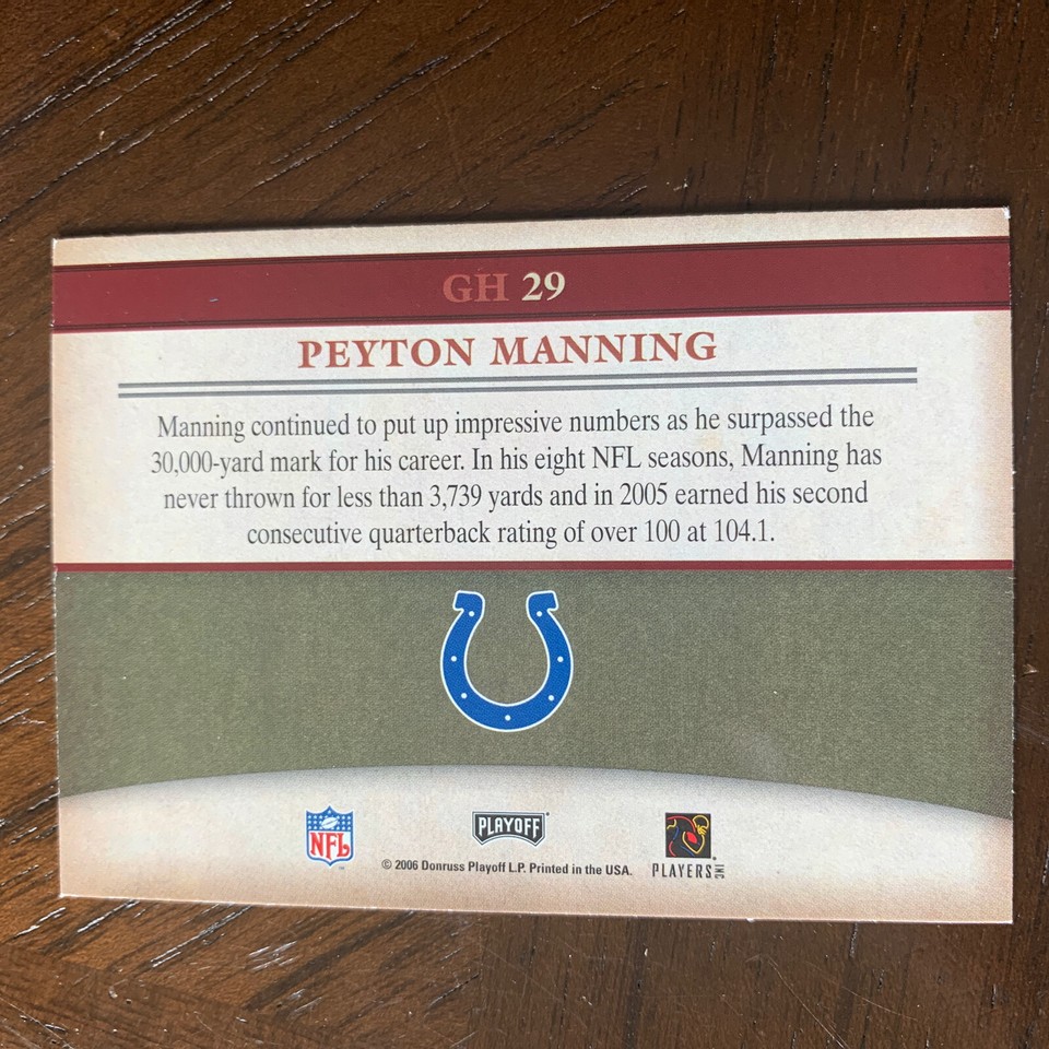 2005 Playoff Prestige Peyton Manning GH29 Gridiron Heritage Football ...