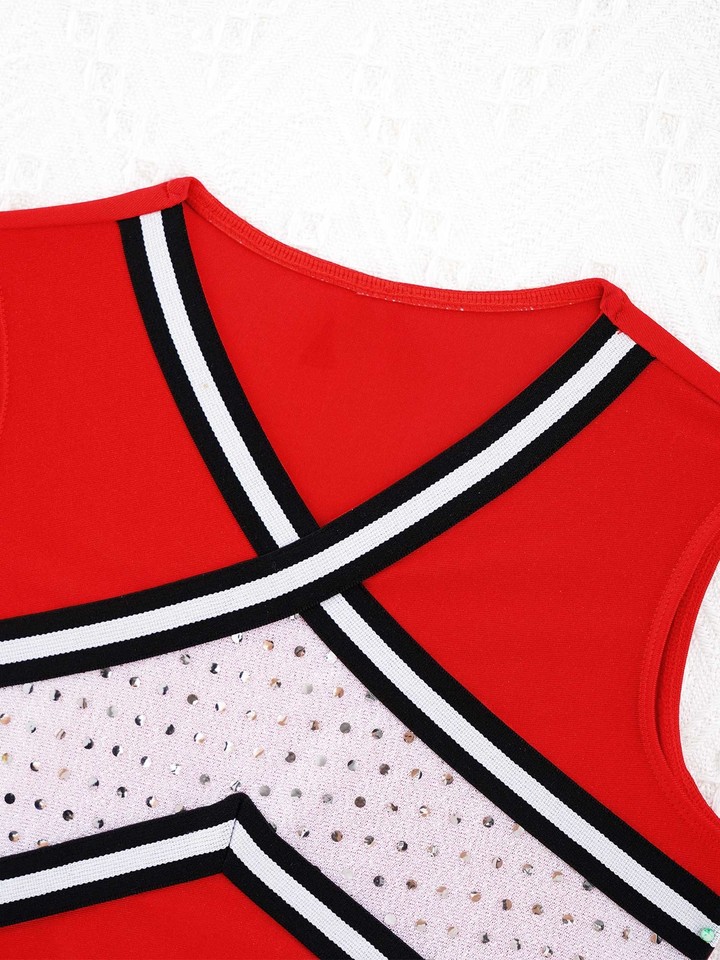 Girls Cheer Leader Costume Cheerleading Uniform Dress Crop Top Pleated ...