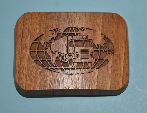 1977 LASERCRAFT Wood Belt Buckle~Truck-World Map 1 3/… - Gem