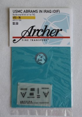 Archer 1/72 USMC M1A1 Abrams Tank Markings Sinister Minister OIF Iraq ...