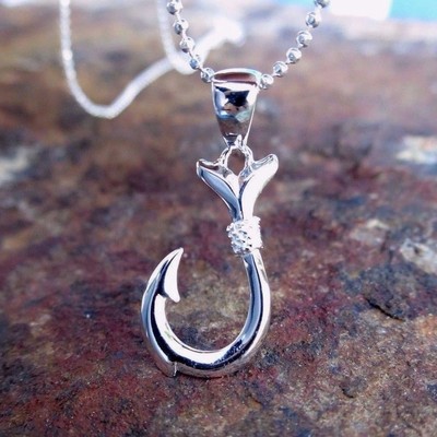 Hawaiian Jewelry .925 Sterling Silver Island Fish Hook Pendant Necklace ...