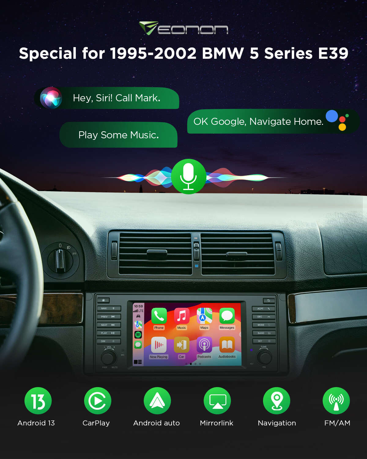 For BMW 5 E39 M5 7" Android 13 Car Stereo GPS Navigation Bluetooth ...