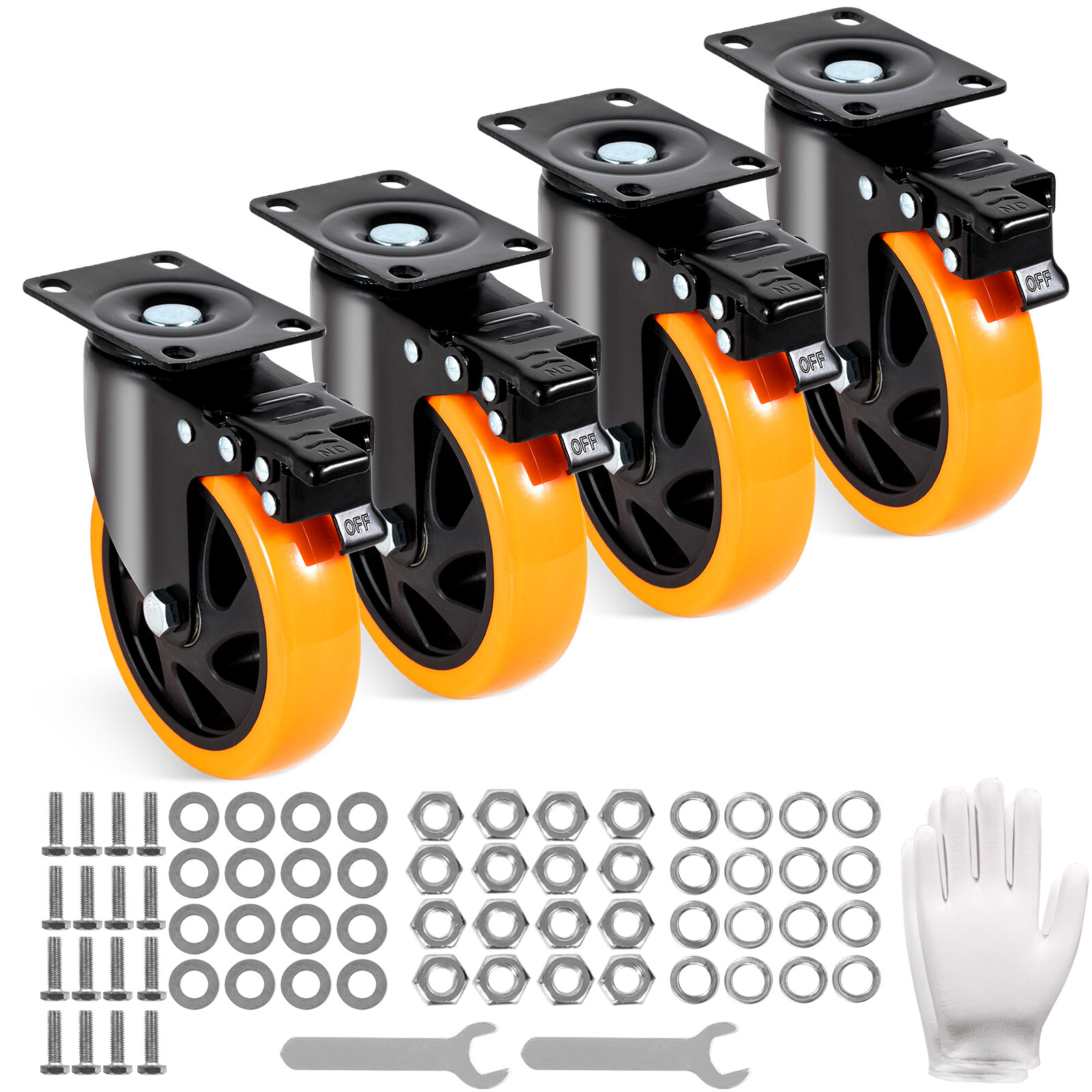 VEVOR Caster Wheels Swivel Plate Casters 4 Pack 5" Heavy Duty with ...