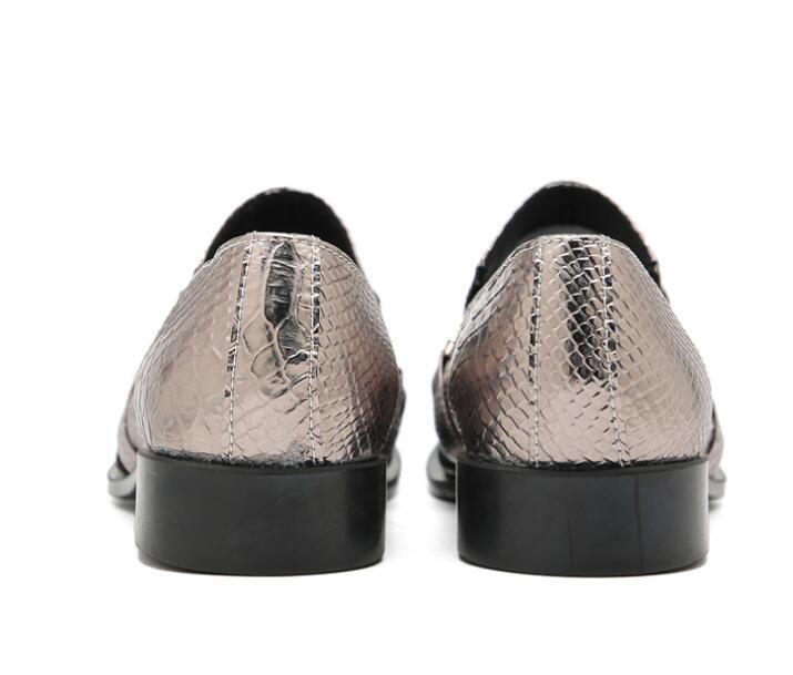 Men's Fashion Pointy Toe Metal Chain Textured Leather Shoes Youth Party ...