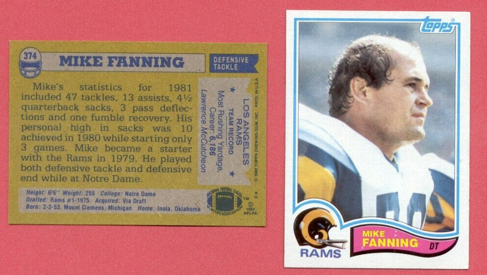 1982 Topps MIKE FANNING Los Angeles Rams Rookie Card | eBay