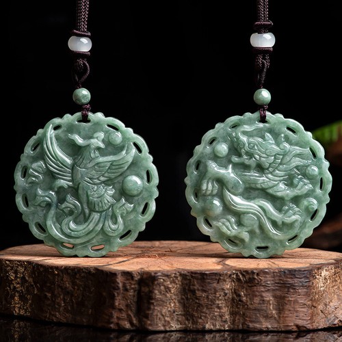 Natural Grade A Jade Jadeite Lucky Gift Circle Dragon Phoenix Pendant ...