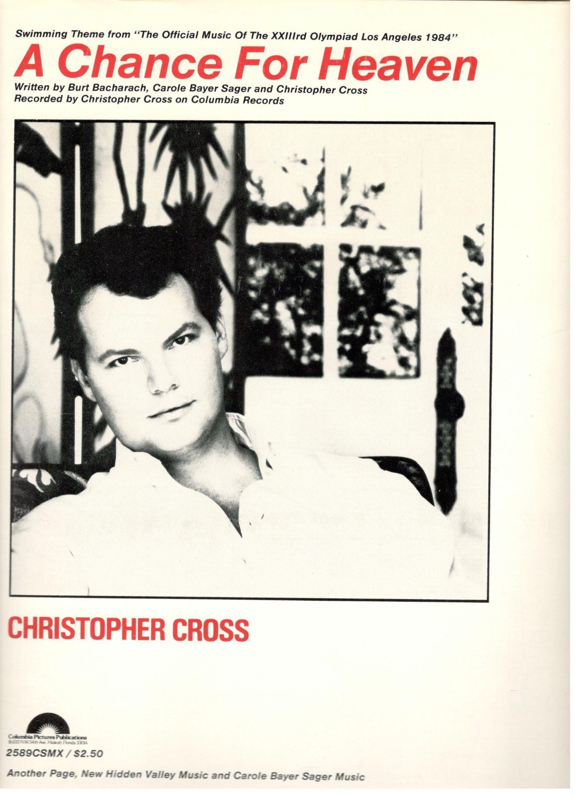 CHRISTOPHER CROSS "A CHANCE FOR HEAVEN" SHEET MUSIC-OLYMPIC SWIMMING ...