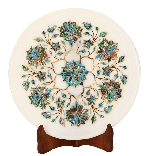 White Marble Decorative Plate Paua Shell Floral Iridescent Christmas ...