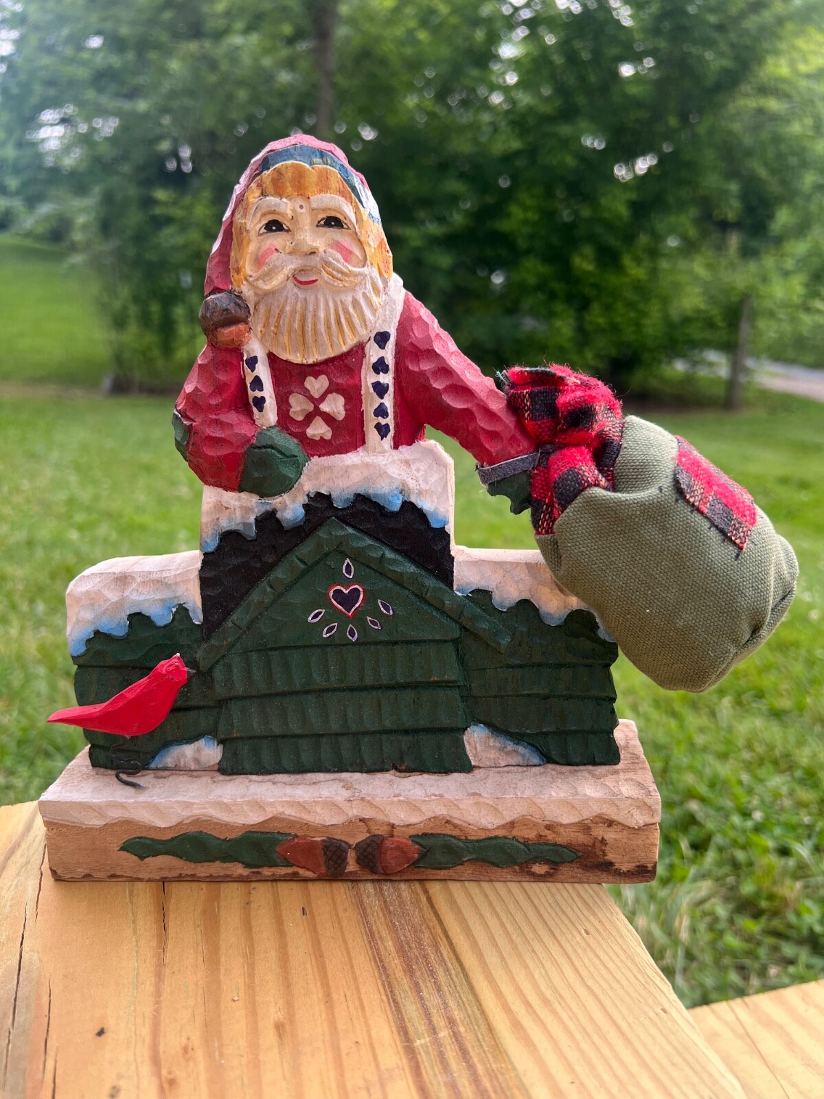 Vintage Figments of Folkcore Santa in Chimney Handcarved Wood Folkart ...