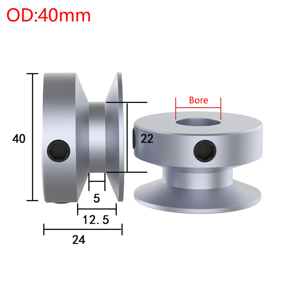 V Grooved Pulley PU Round Belt Pulleys Aluminum For 10mm Width Belt OD ...