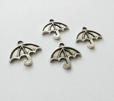 20 Umbrella Charms Bulk Antiqued Silver Rainy Day Pendants Weather ...