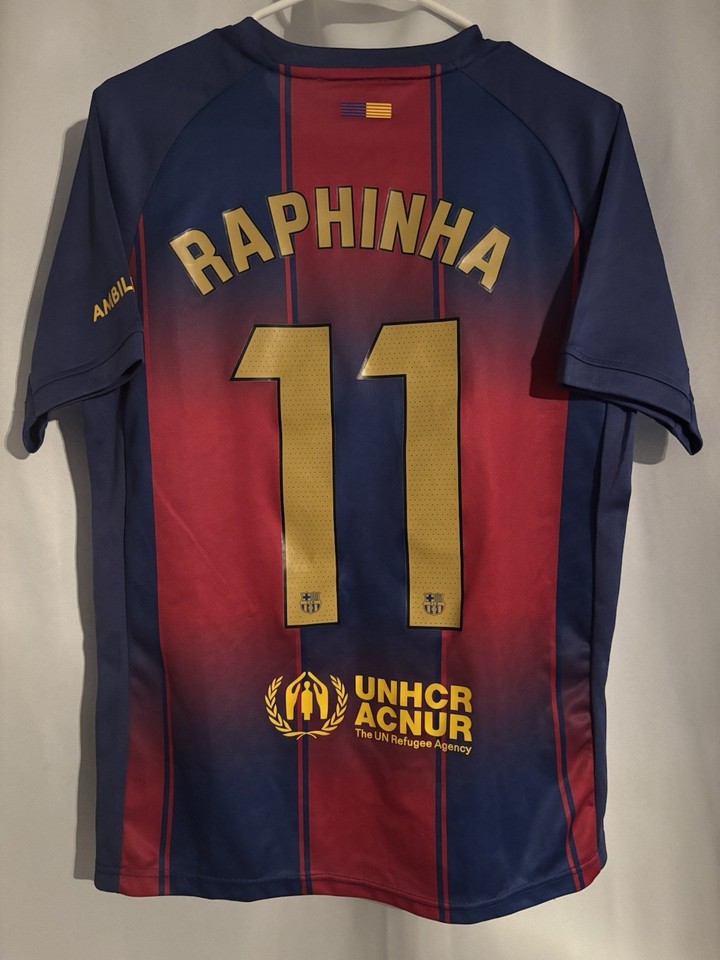 Raphina 11 Barcelona Home Jersey 2024-2025 Adult Size Small | eBay