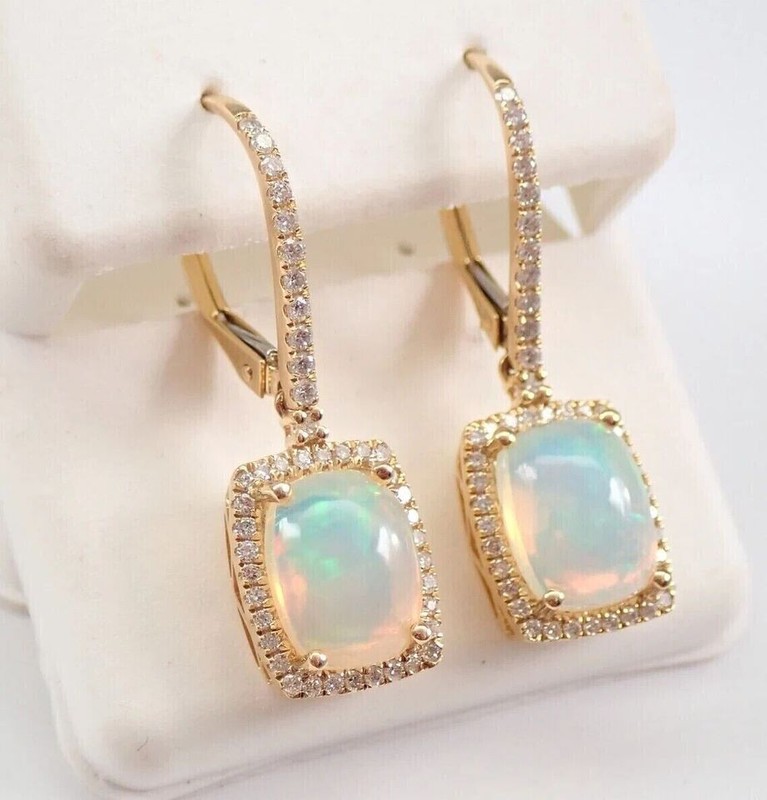 8.20 Ct Oval Fire Opal & Moissanite Drop/Dangle Earrings 14k Yellow ...