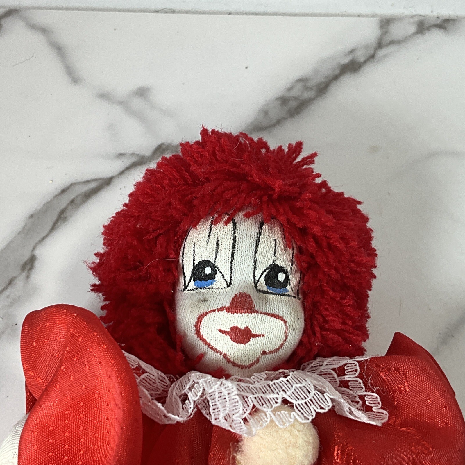 Vintage Clown Doll Sand Filled Hand Painted Yarn Hair 6.6” Red Outfit ...