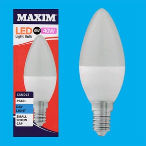 6x 6W (=40W) LED Pearl 6500K Daylight White SES E14 Candle Light Bulb ...