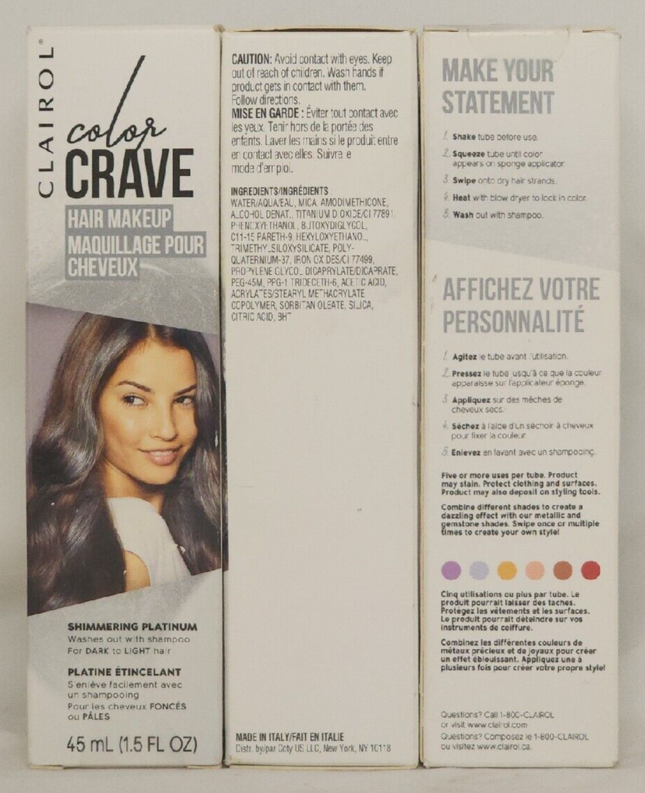 (3 Ct) Clairol Color Crave Hair Makeup Shimmering Platinum Shampoo Wash ...