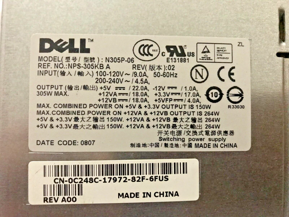 Dell N305P-06 Power Supply NPS-305KB | eBay