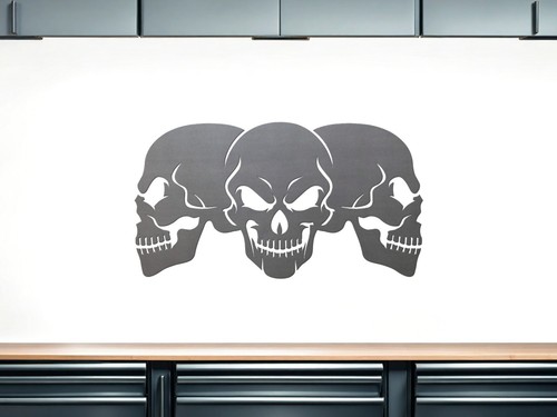 Skull Trio Three Skulls Metal Sign Garage Mancave Wall Art Biker IRON ...