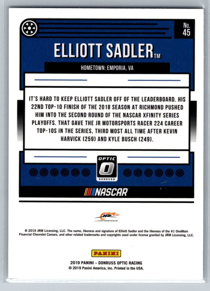 2019 Donruss Optic Racing ELLIOTT SADLER #45 NASCAR | eBay