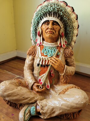 Large Collectible Native American Indian Chief Statue Signed Vaughn ...