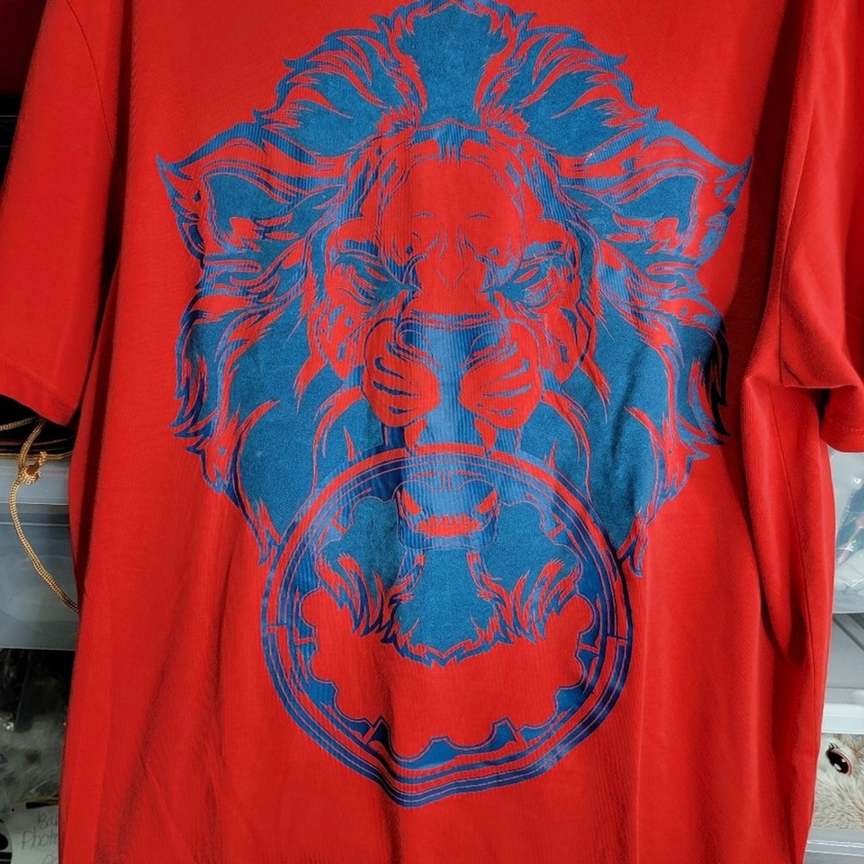 Red Nike dri fit pullover top T shirt Lion Graphic Lebrón Lion Crown ...