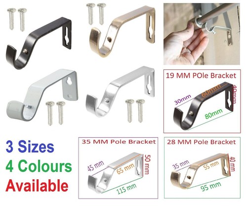 19,28,35 mm Metal Curtain Pole Rod Rail Wall Brackets Holders Support ...