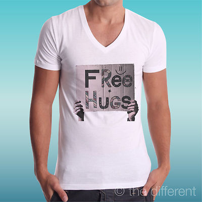 T-shirt Man V Neck " Sign Free Hugs " Gift Idea Road To Happiness | eBay
