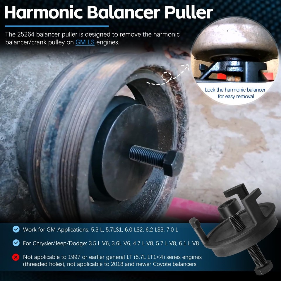 For Gm Ls Harmonic Balancer Puller 25264 Crank Pulley Puller Automotive ...