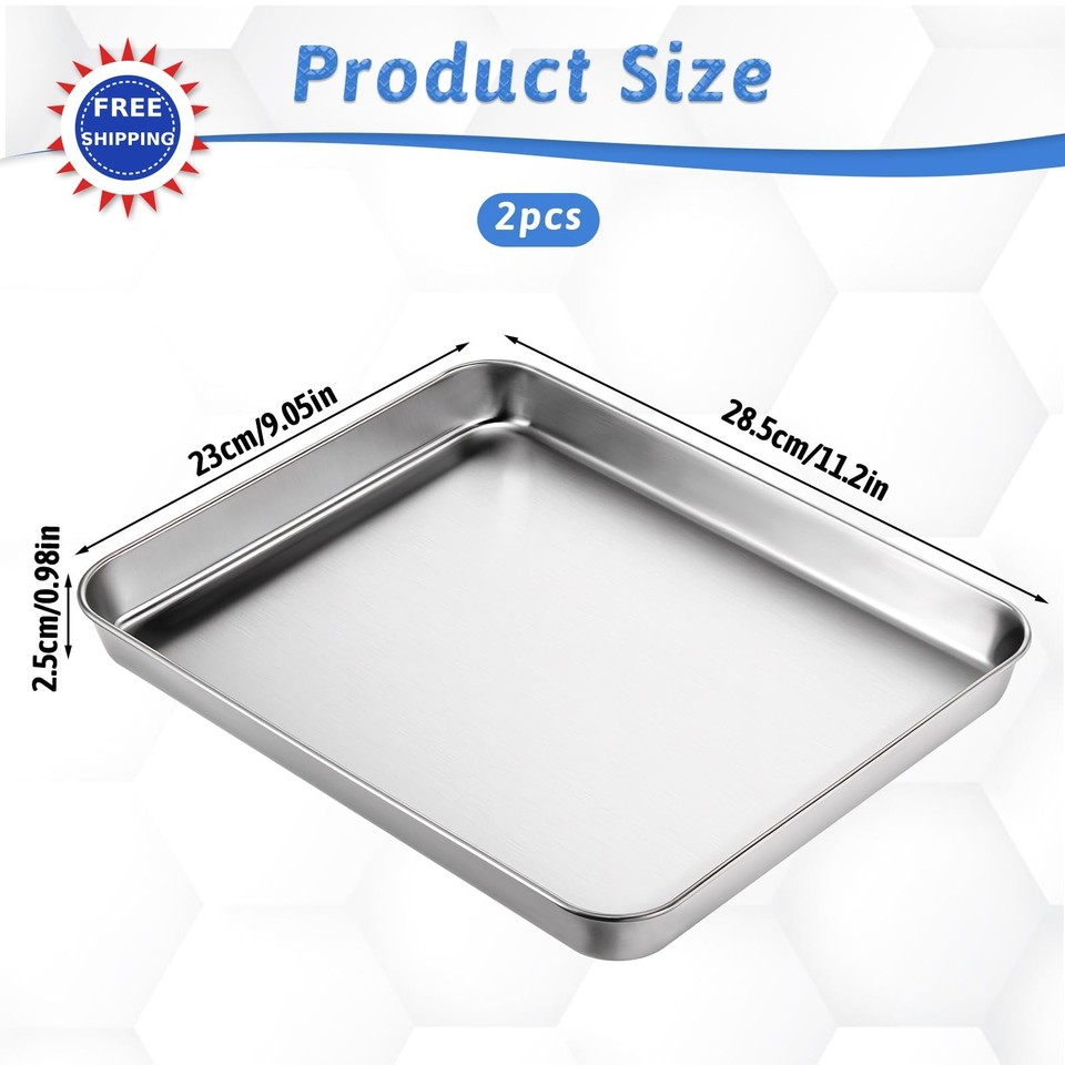2Pcs Toaster Oven Pans Baking 9x11 Sheets Cookie Stainless Steel Small ...