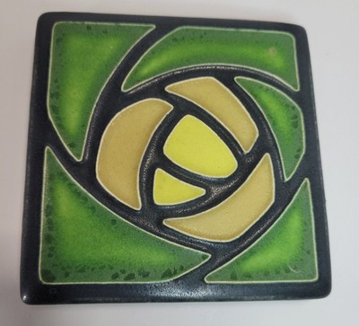 Motawi Tileworks Dard Hunter Rose Tile yellow green arts & crafts style ...