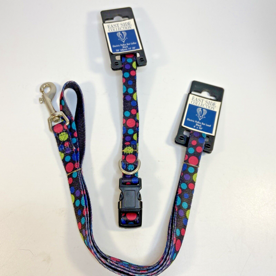 East Side Dog Leash 4ft Lead & Collar Adjustable to 20in Polka Dot ...