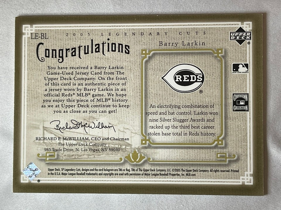 Barry Larkin 2005 SP Legendary Cuts Upper Deck Legendary Lineage /75 # ...
