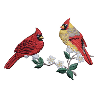 Two Cardinal Birds Applique Patch - Branch, Flowers 5.25" (Iron on) | eBay