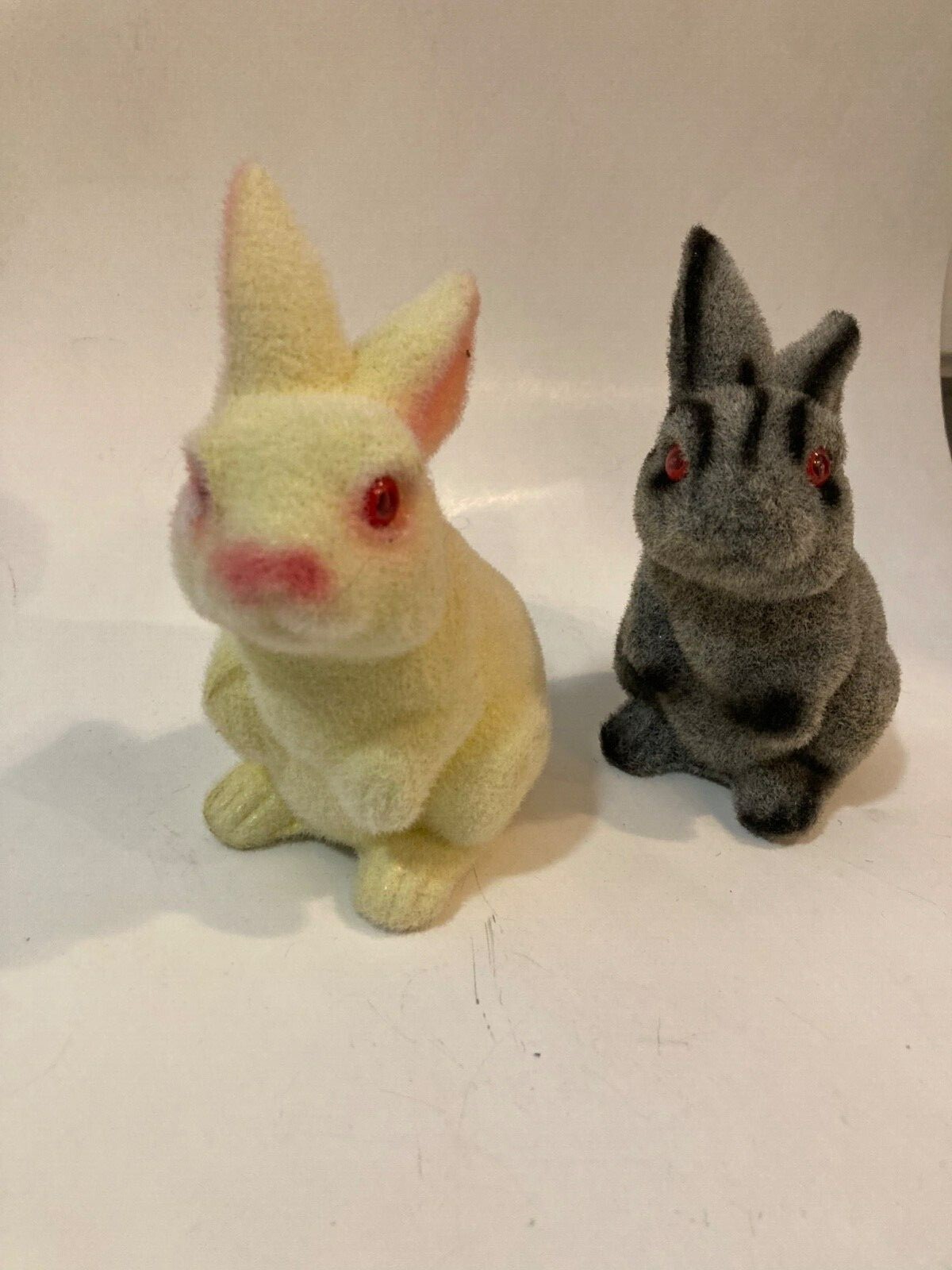 2 Vintage Fuzzy Flocked Bunny Rabbit Coin Easter Piggy Bank Yellow and ...